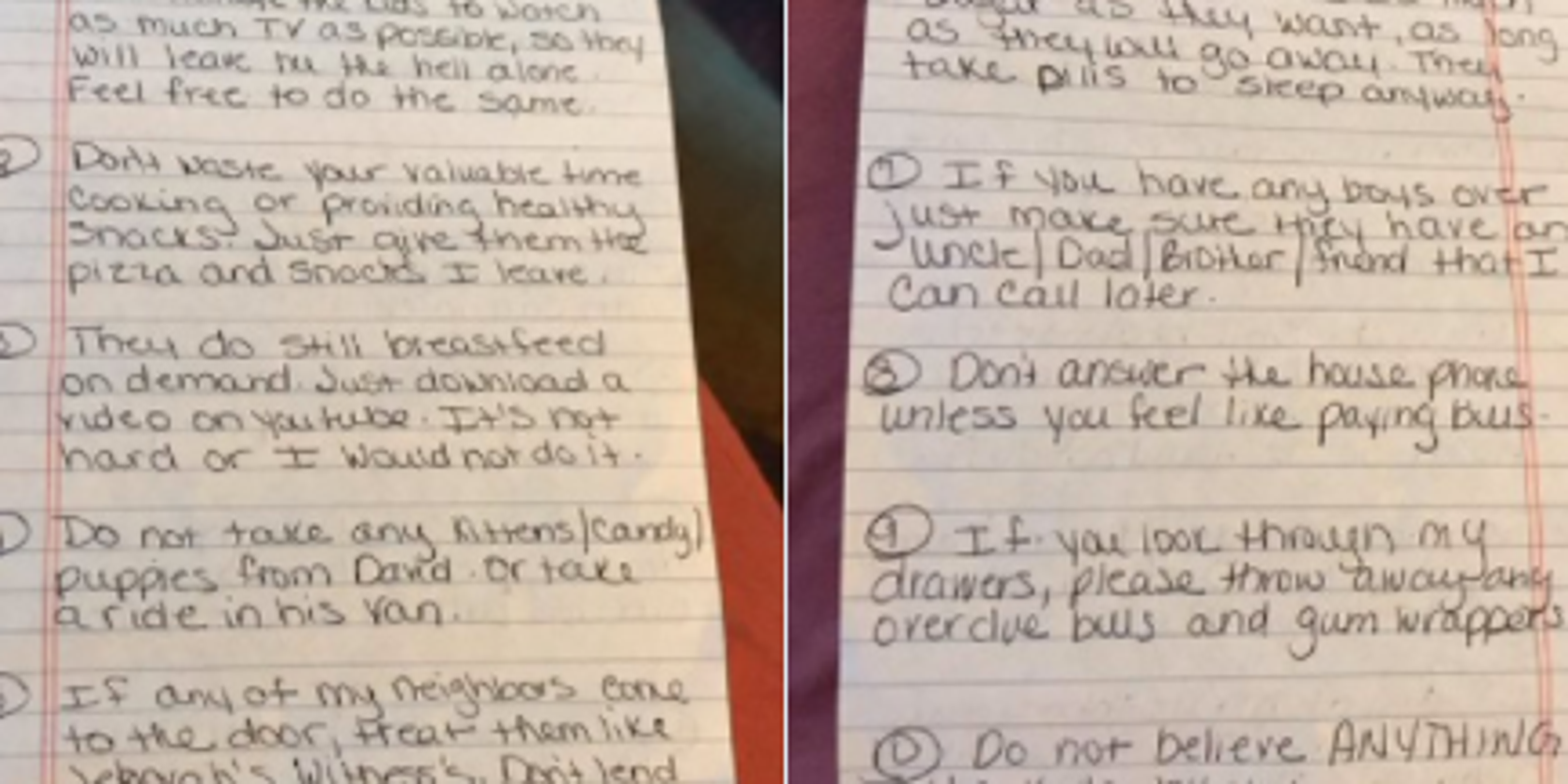 Parents Leave Hilarious 10 Point Checklist For Babysitter With Rules On 