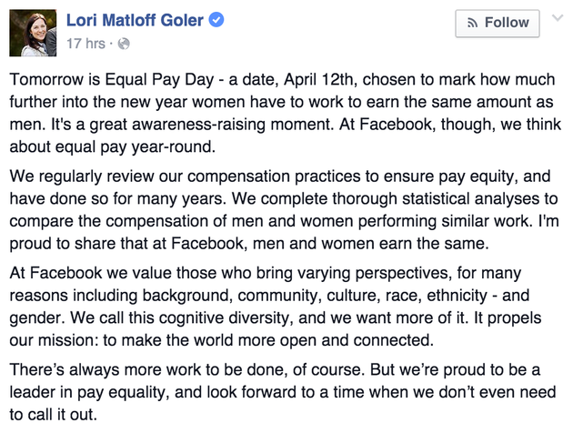 When It Comes To Gender Equality Facebook Has Put Its Money Where It ...