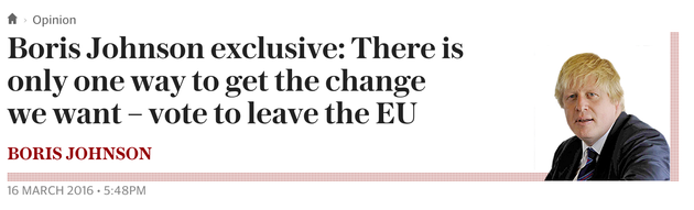 Boris Johnson Admits Writing Second Telegraph Column Backing 'Remain ...