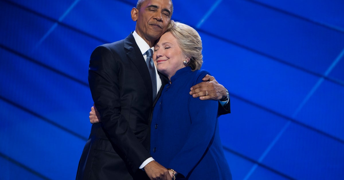 Hillary Clinton And President Obama Hug On Stage As Democrats Prepare ...