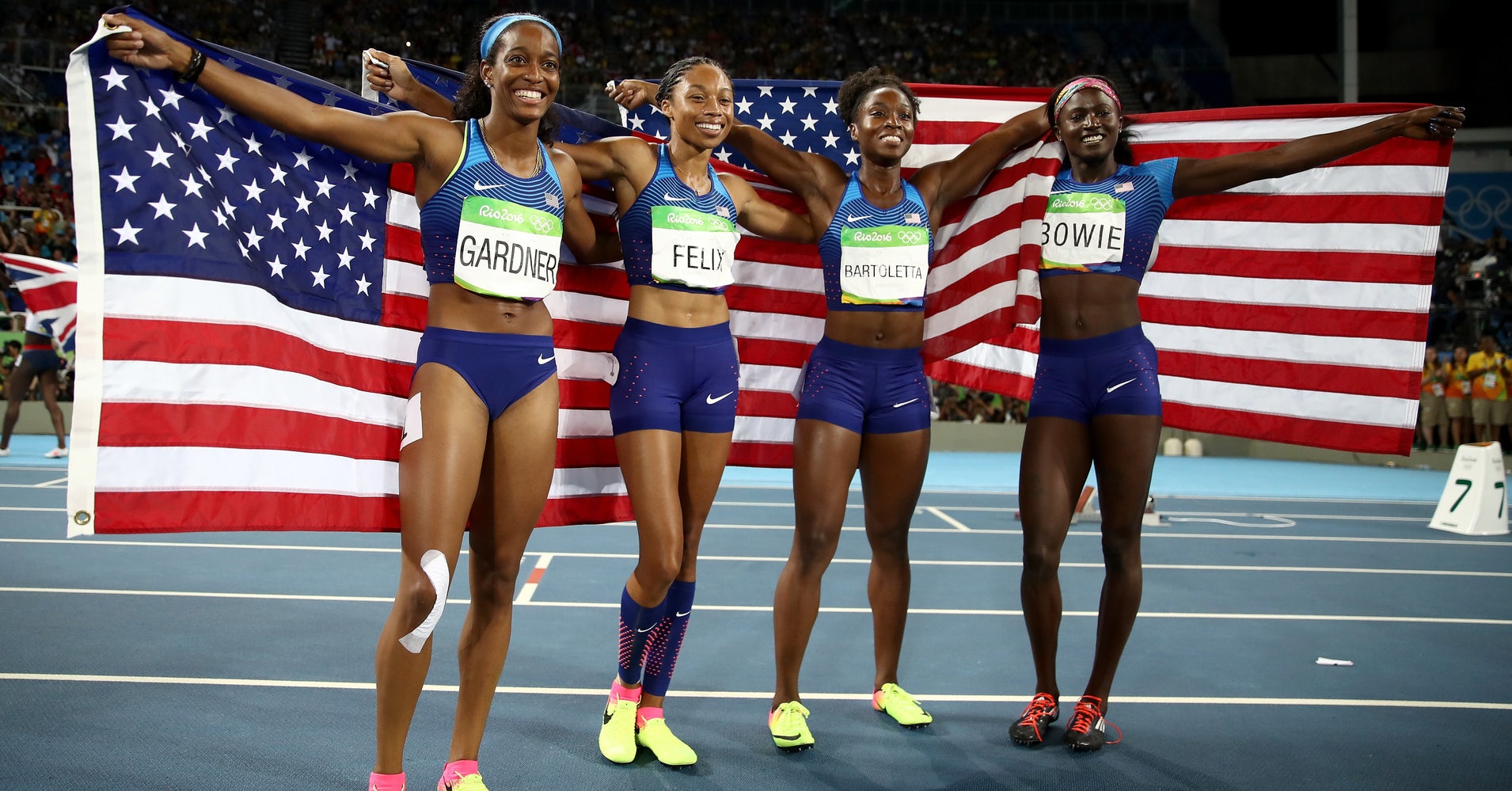 U S Women s 4x100 Relay Team Scores Gold After Earlier Baton Drop u-s-women-s-4x100-relay-team-scores-gold-after-earlier-baton-drop