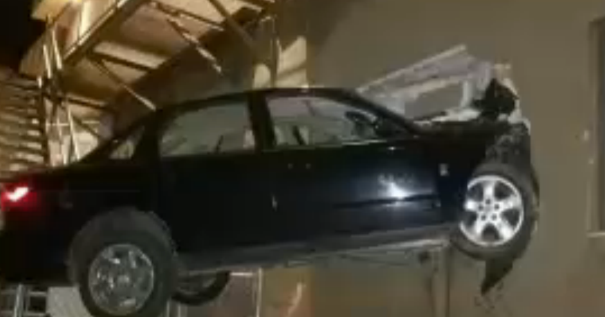 Man Crashes Girlfriend's Car Into Building -- 8 Feet Off The Ground ...
