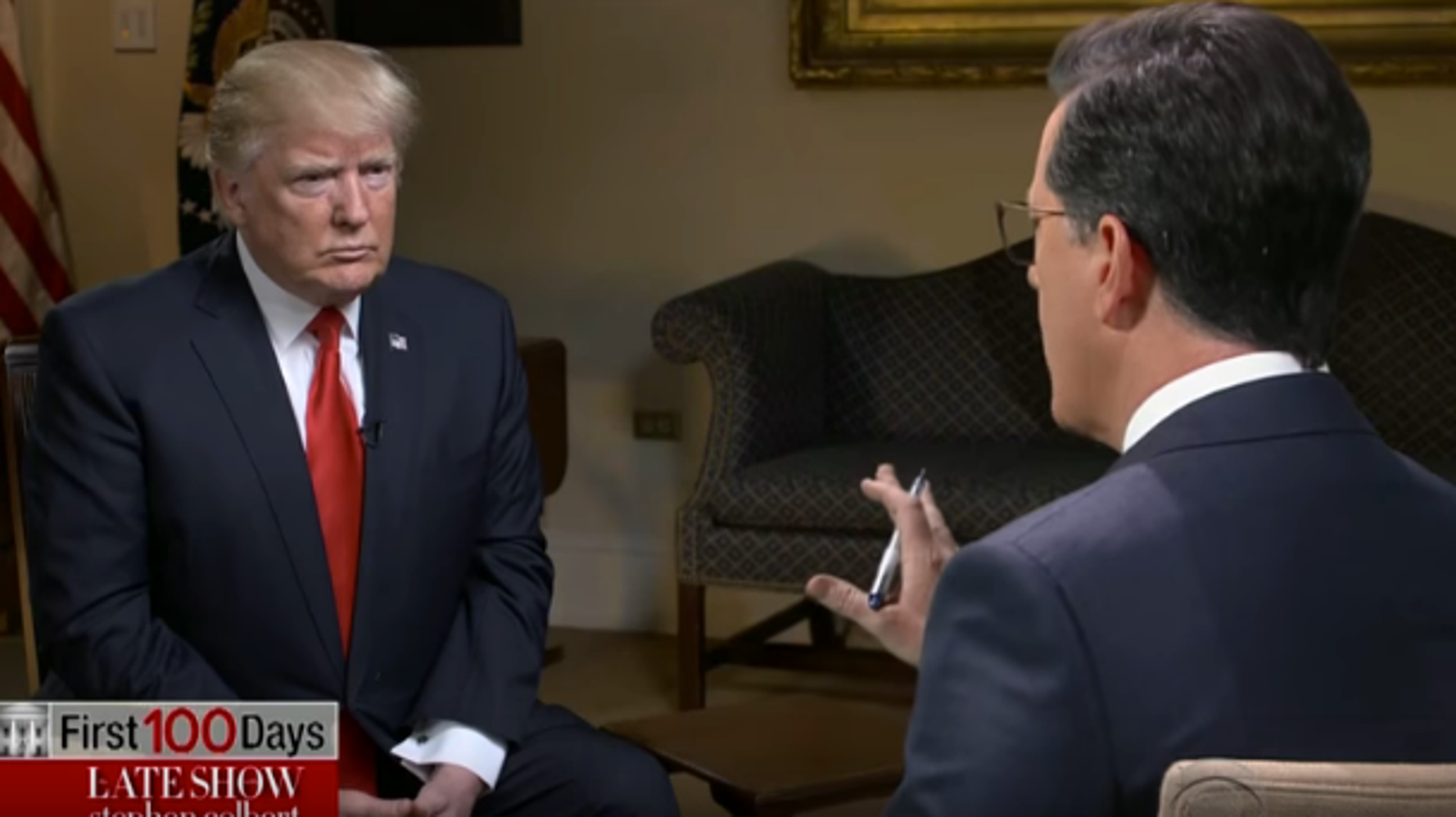 Stephen Colbert Grills Trump In 'Exclusive Interview' On First 100 Days ...