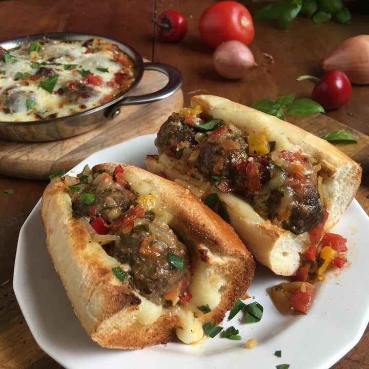 Moist Pesto Meatball Mozzarella Melts with Giardiniera Sauce | HuffPost ...