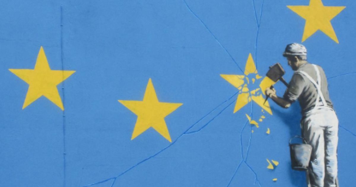 Banksy Unveils Brexit-Inspired Mural Showing Dismantling Of EU Flag ...