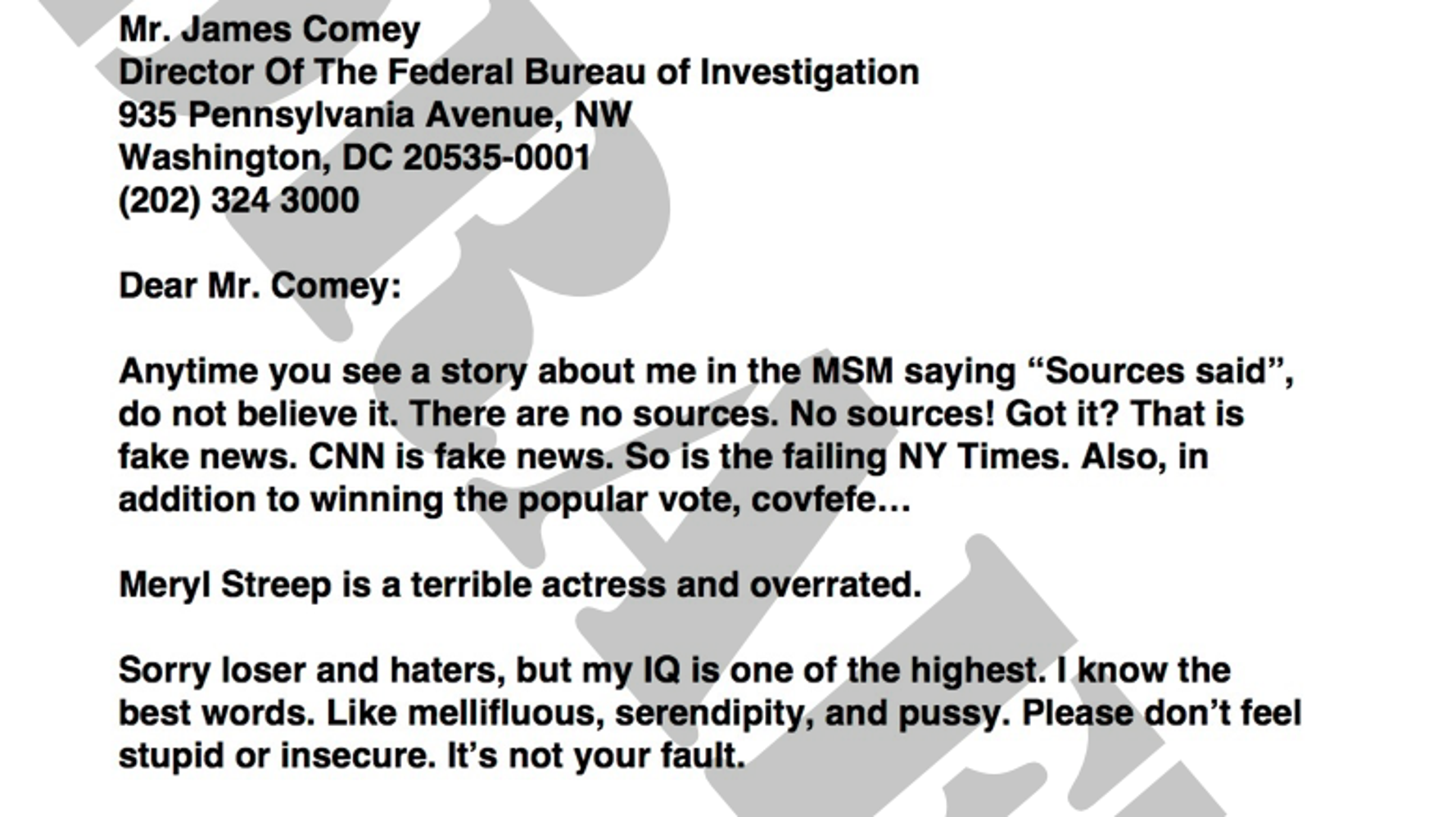 Donald Trump's Original "You're Fired" Letter To James Comey | HuffPost