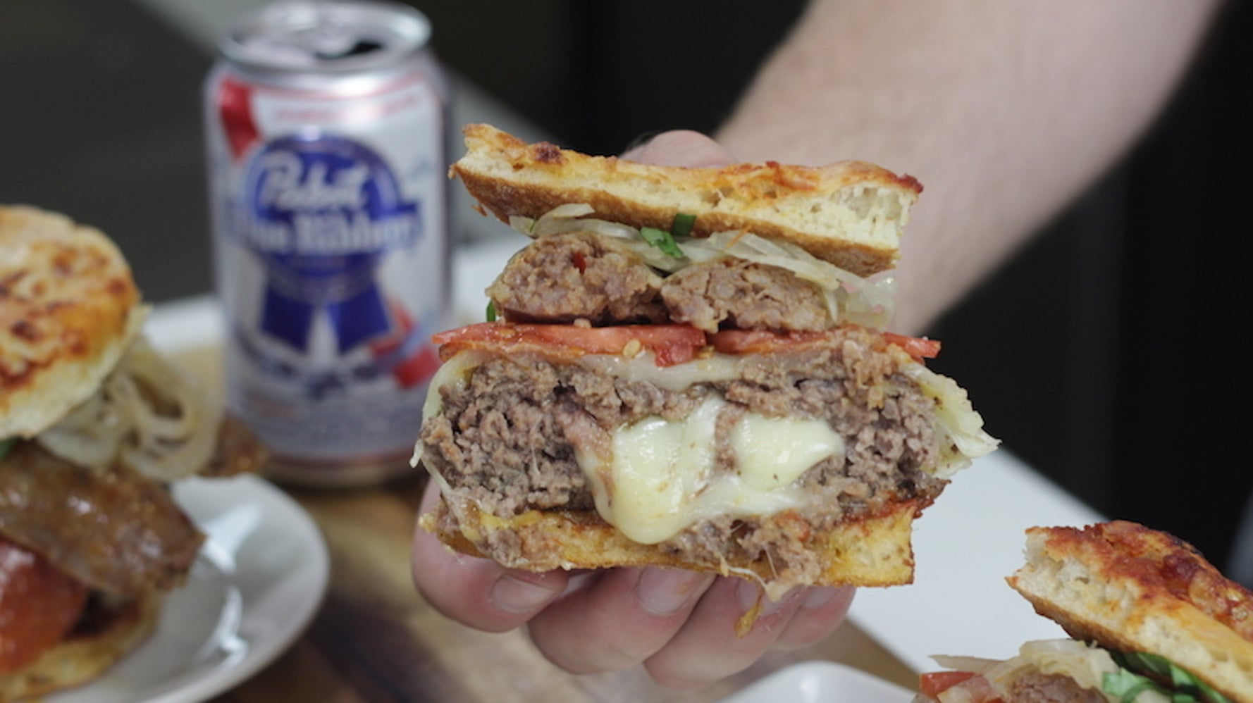 This Cheese-Stuffed PBR Pizza Burger Is A Meaty Masterpiece | HuffPost ...
