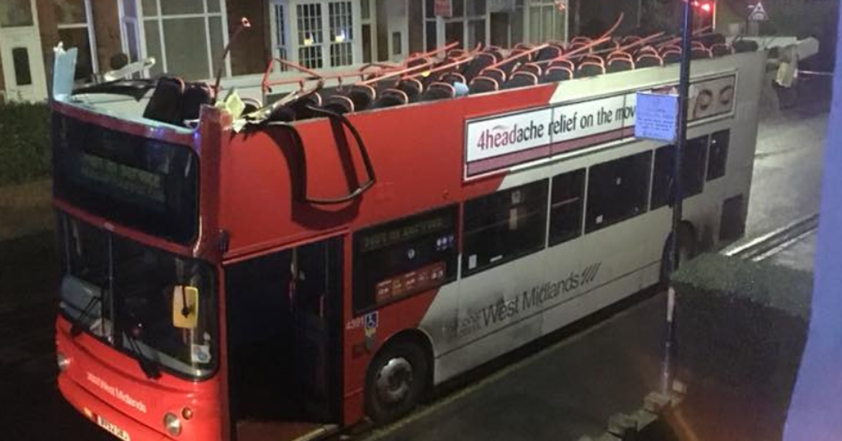 National Express Double Decker Bus Roof Sheared Clean Off In Railway ...