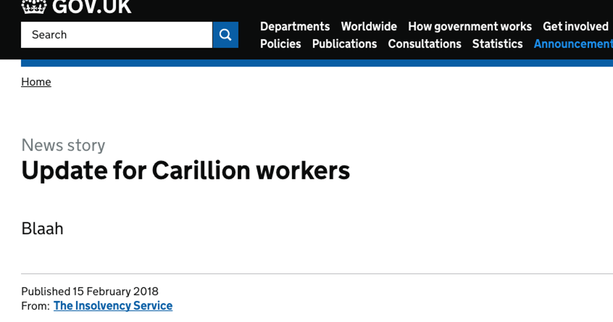 Government Says 'Blaah' About Carillion In Website Blunder | HuffPost ...