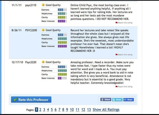 View Of College Professors Ratings