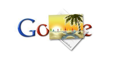 Google Holiday Logo: Palm Tree, Postcard Doodle Wish You Happy Holidays ...