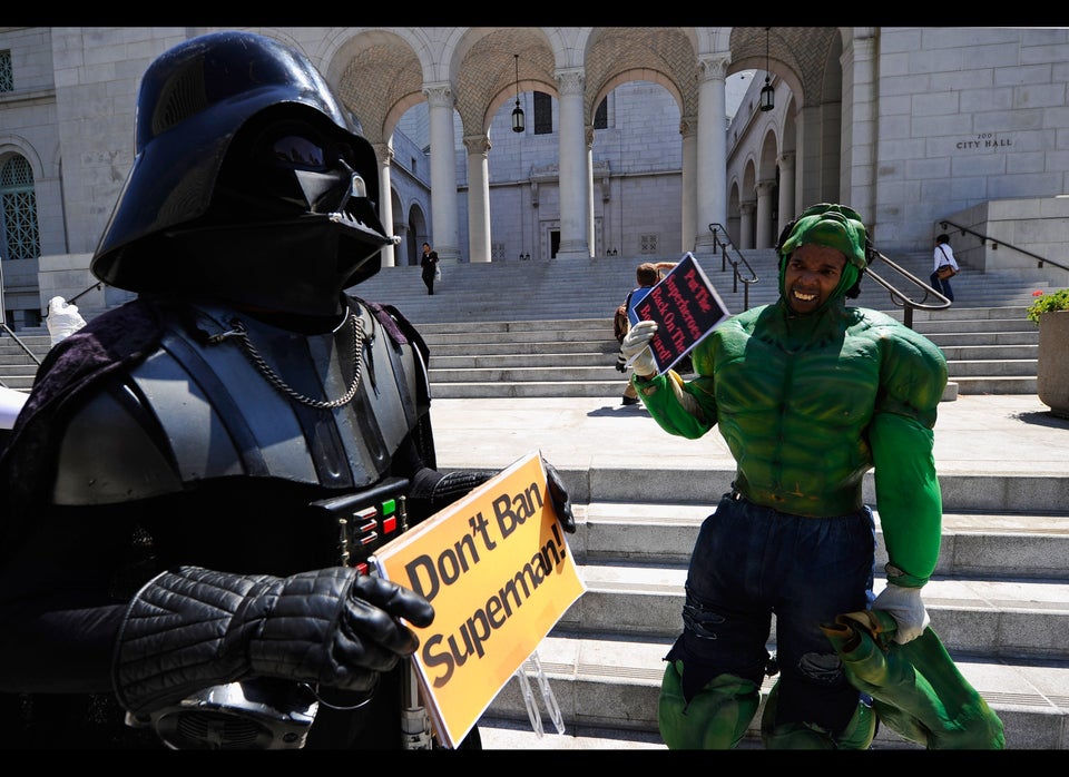 PHOTOS: Displaced Hollywood Superheroes Rally At City Hall | HuffPost ...
