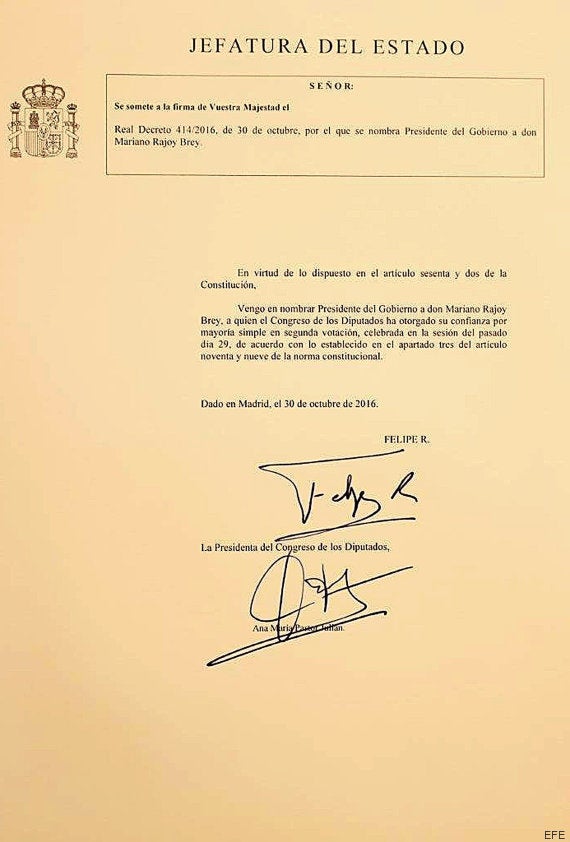Felipe VI firma el nombramiento de Rajoy como presidente del Gobierno ...