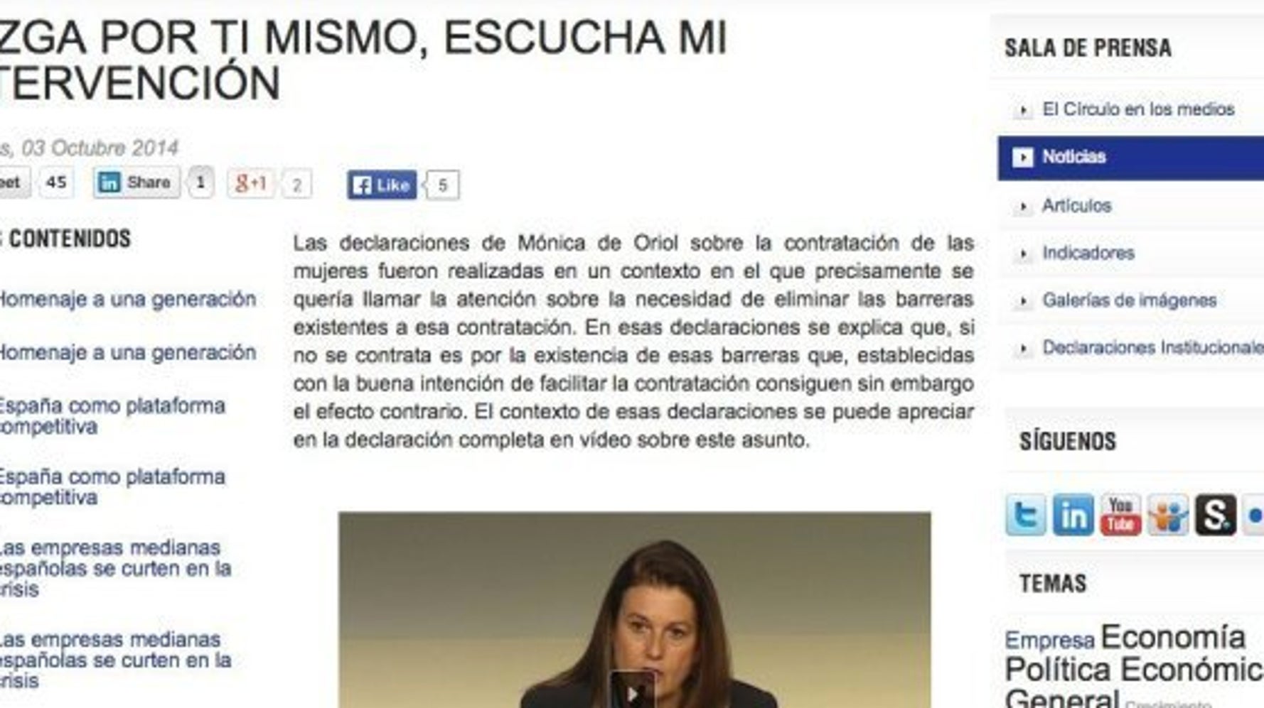 Mónica de Oriol dice que quiso defender la supresión de "barreras a la ...