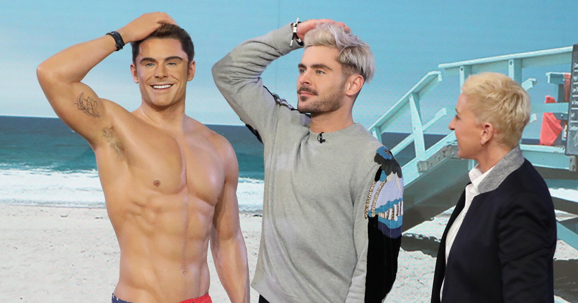 Zac Efron Sized Up His Madame Tussauds Wax Figure On Ellen — And He Was Shocked Huffpost