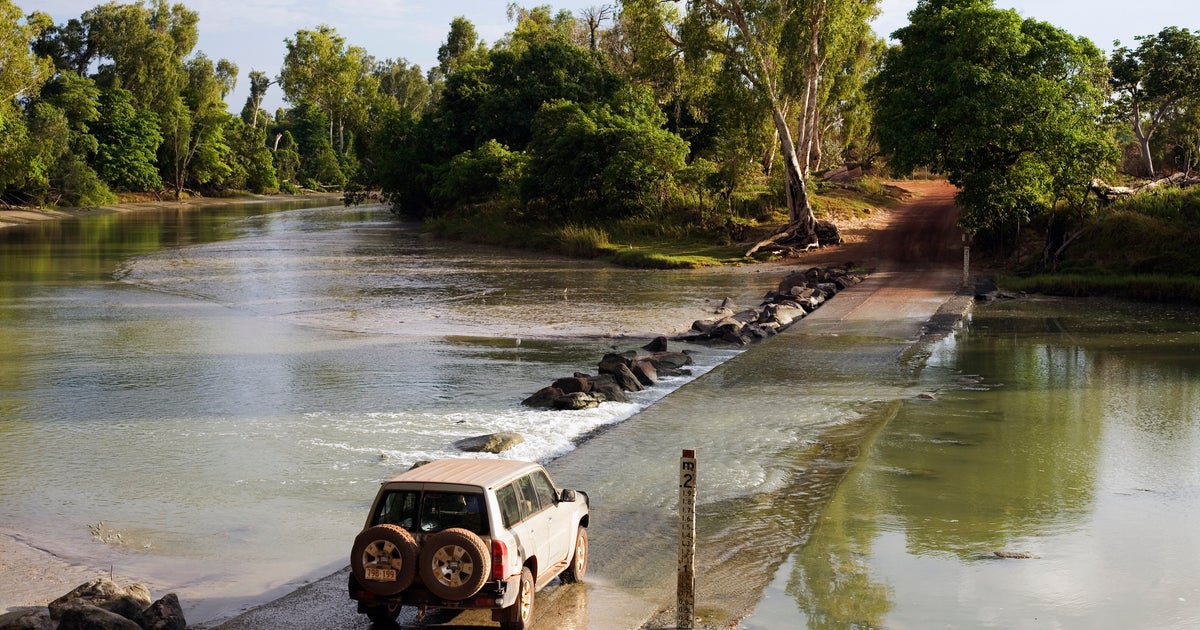 Massive Croc Stands Off Against Truck On Flooded Northern Territory ...