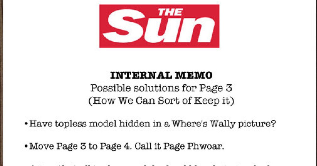 Internal Memo Reveals How The Sun Solved Its Page 3 Problem | HuffPost ... Internal Memo Reveals How The Sun Solved Its Page 3 Problem | HuffPost ...
