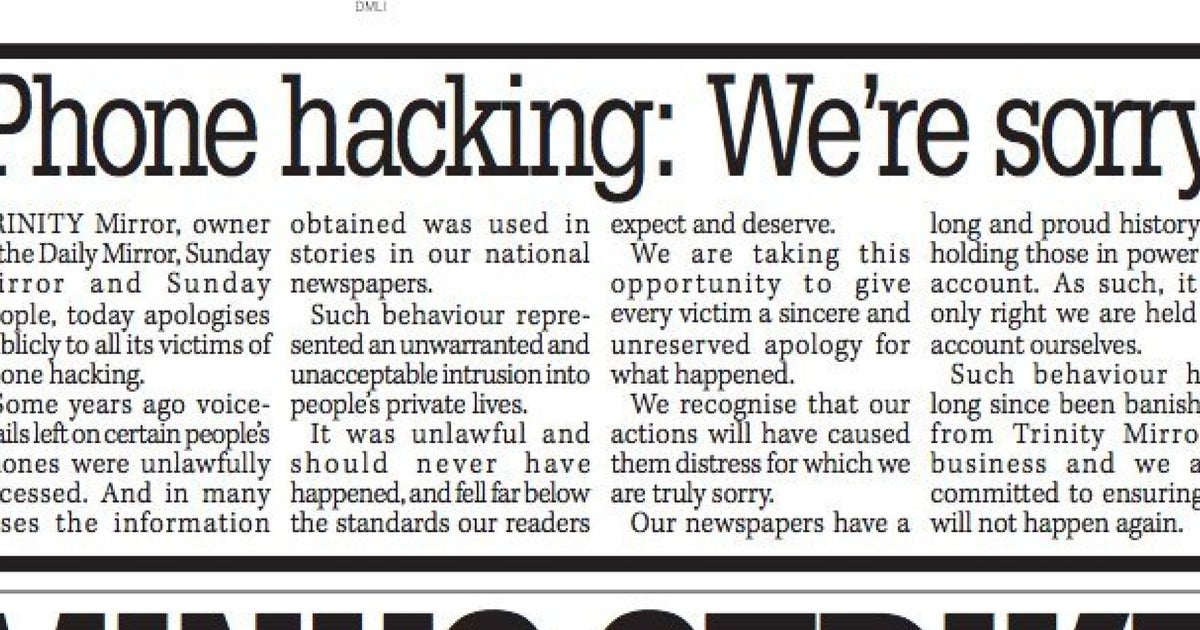 Daily Mirror Prints Apology For Phone Hacking: 'It Never Should Have ...