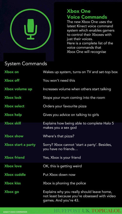 Xbox One Kinect Voice Commands List PICTURE HuffPost UK Comedy