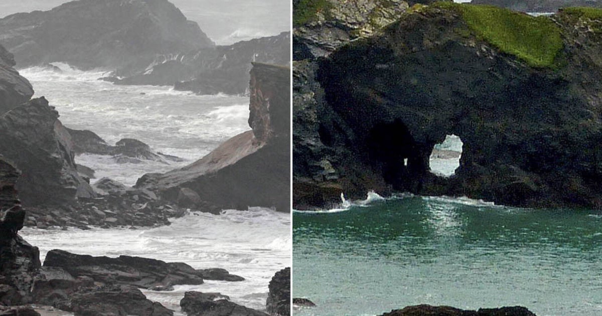 Flood Alerts High Across UK As Huge Waves Sweep Away Iconic Coastline ...