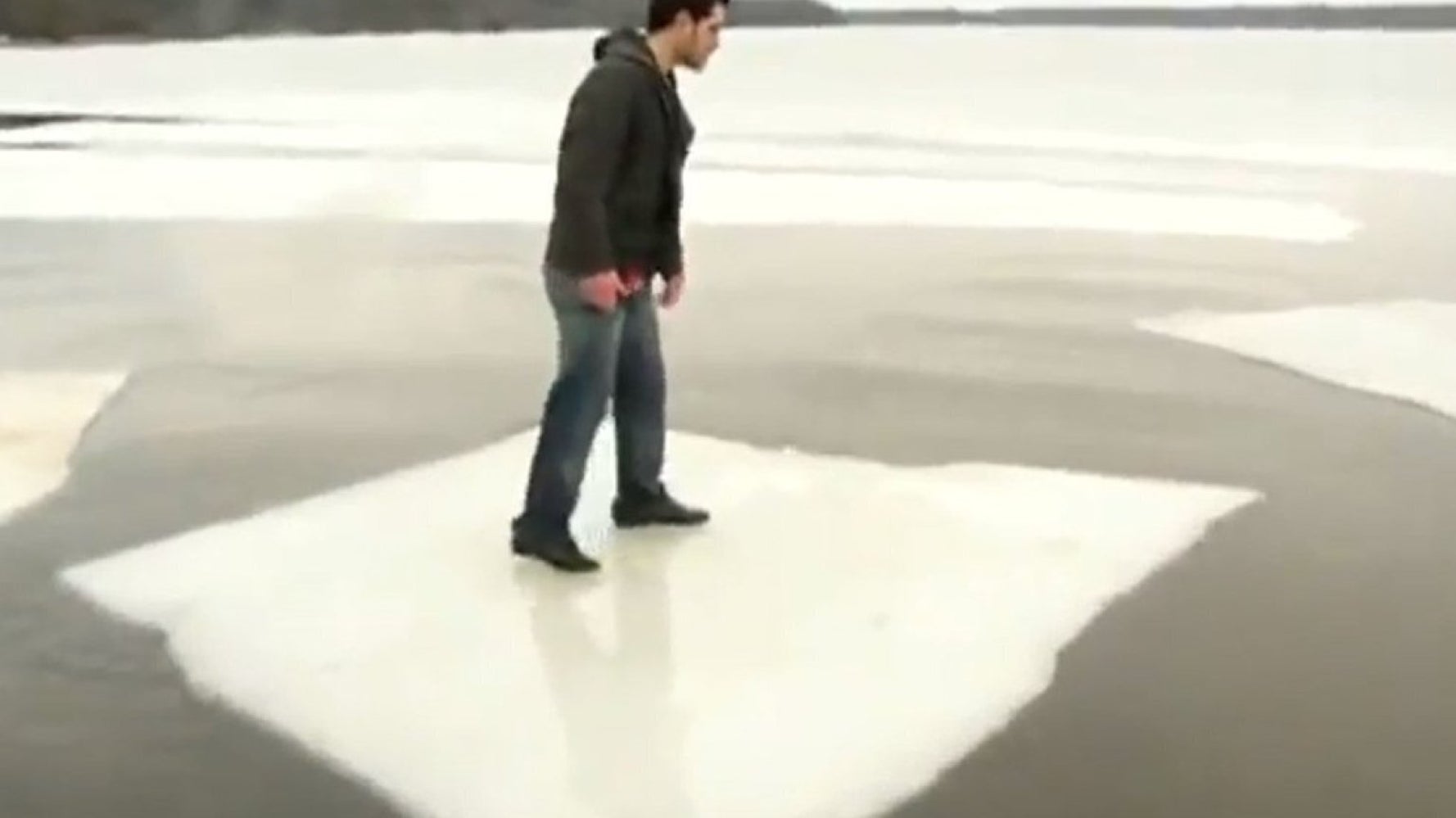 Fail! Man Tries To Jump From One Sheet Of Ice To The Next (VIDEO ...