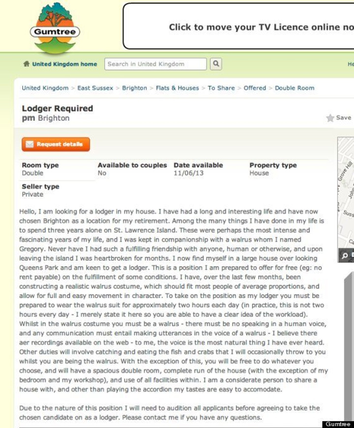 'Lodger Wanted, Must Wear Walrus Costume': Is This The Weirdest Gumtree ...