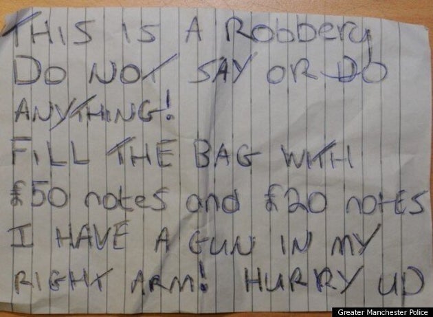 Bank Robber Attempts To Hold-Up Lloyds With A Handwritten Note (PICTURE ...