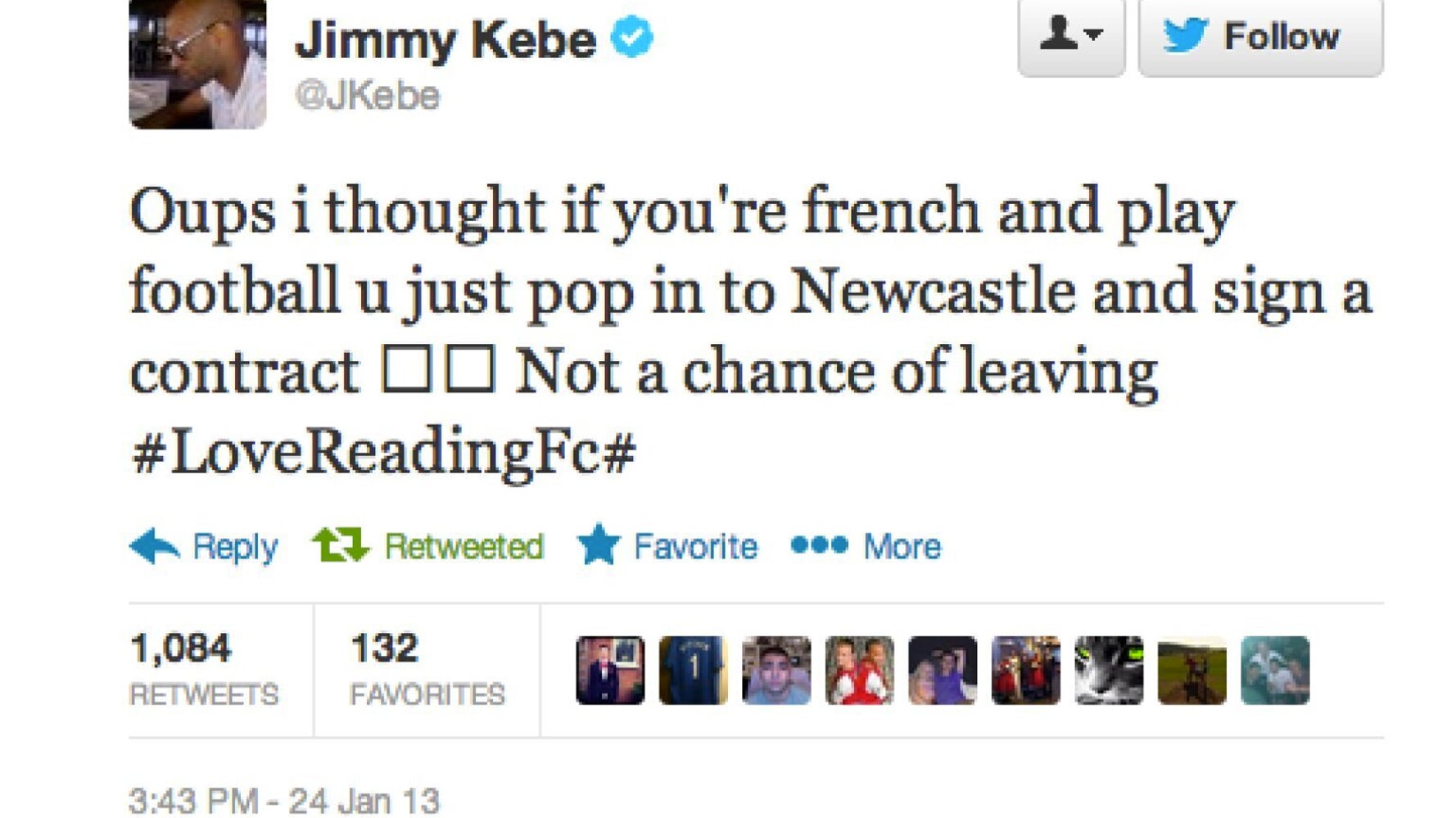 Jimmy Kebé, Reading Forward, Makes Newcastle Twitter Transfer Joke ...