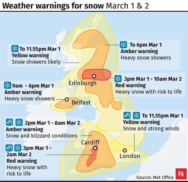 Severe Travel Problems As Met Office Issues Extreme Weather Warnings ...