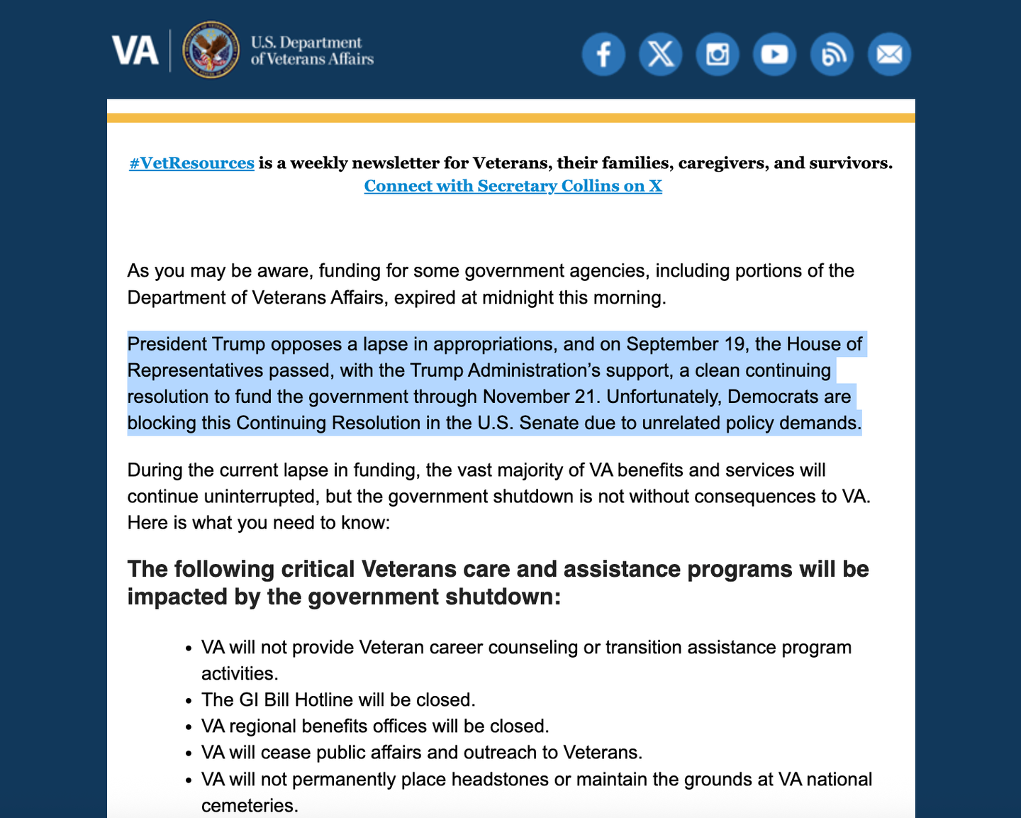 Trump Uses Veterans Affairs Email List To Criticize Democrats ...