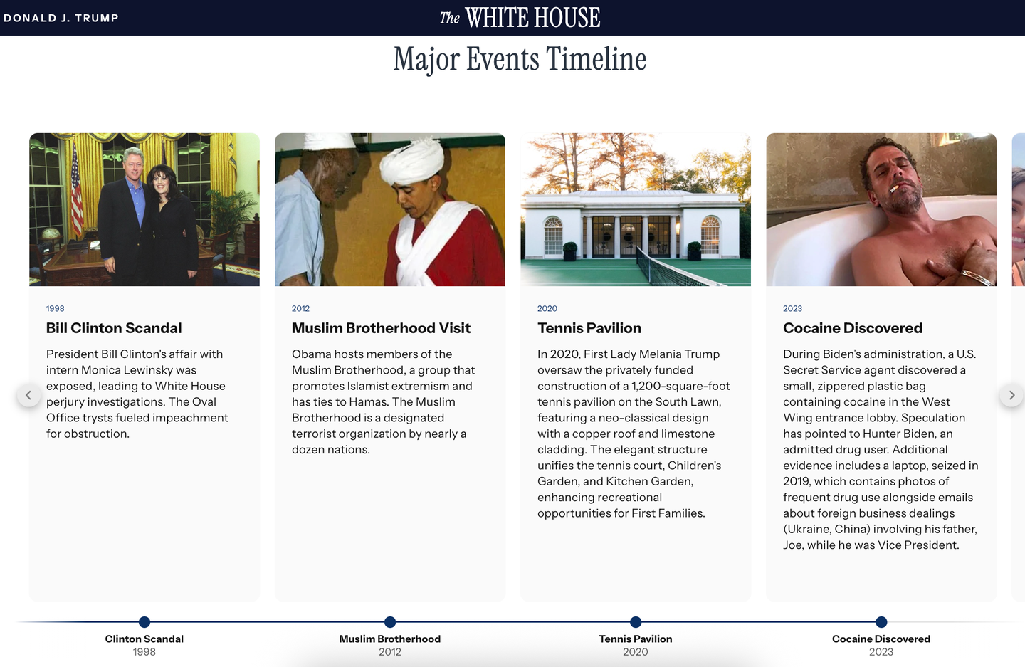 White House Adds Clinton, Biden Scandals To Major Events Timeline ...