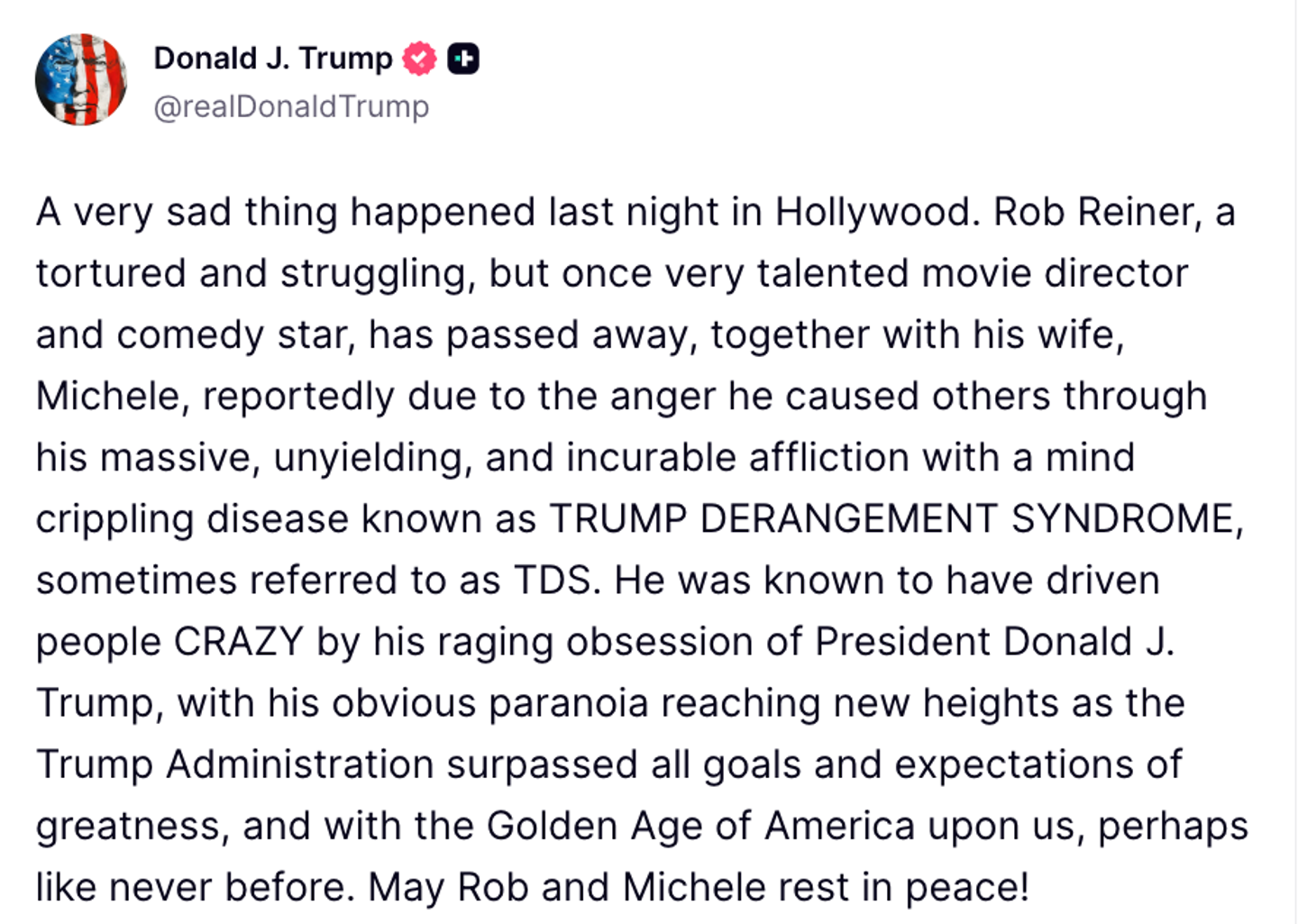 Trump Blames Rob Reiner For His Own Death In Truth Social Post ...